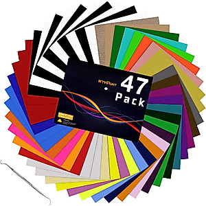 HTV Heat Transfer Vinyl Bundle: 47 Pack 12" x 10" Iron on Vinyl for T-Shirt, 33 Assorted Colors with HTV Accessories Tweezers for Cricut, Silhouette Cameo or Heat Press Machine
