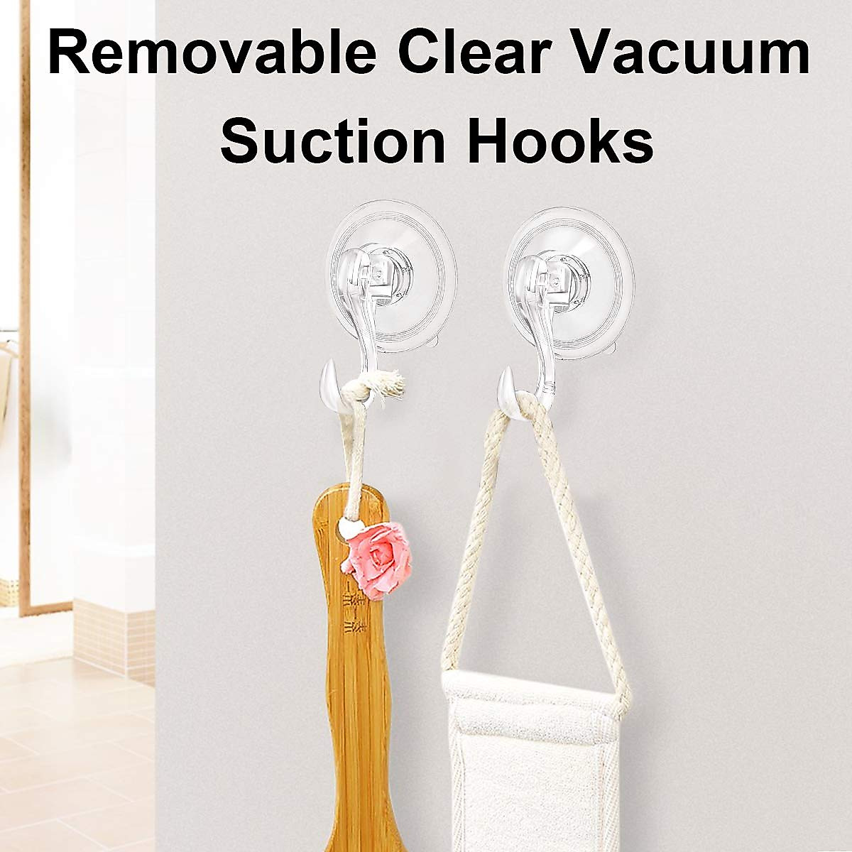 Suction Cup Hooks, 8PCS Heavy Duty Vacuum Strong Suction Cups with Hooks Large Clear Reusable Suction Cup Hook for Shower Bathroom Towel Window Glass Kitchen Utensils and Christmas Wreath Hanger