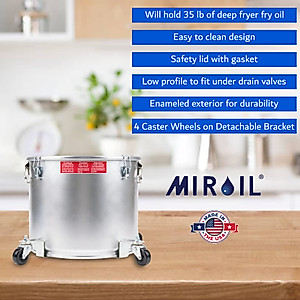 MirOil 40LC Restaurant Oil Caddy | Gasketed Safety Lid with Quick Lock Clips | Fryer Capacity Up to 35 lbs | Caster Wheel Base Included