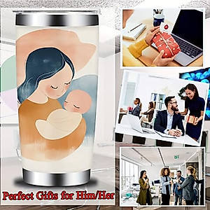 FOCIUZTA 20oz Whimsical Maternal Illustration Tumbler with lid, Travel Coffee Cup, Ideal for Easter, Mother Day, and birthday gifts