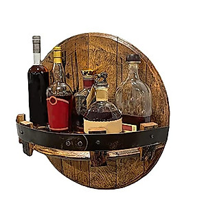 Whiskey Barrel Shelf Hand Crafted Liquor Bottle Display Vintage Round Wine Shelf Wooden Wall Mounted Wine Rack 7 Wine Bottle Round Shelf Wall Display Decoration for Home Bar Kitchen Cabinet