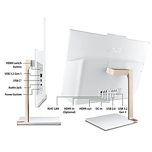 ASUS AiO M3400 All-in-One Desktop PC, 23.8-inch Full HD Anti-Glare Display, AMD Ryzen 5 5625U Processor, 8GB DDR4 RAM, 512GB NVMe PCIe, Windows 11 Home, Kensington Lock, M3400WYA-DH503