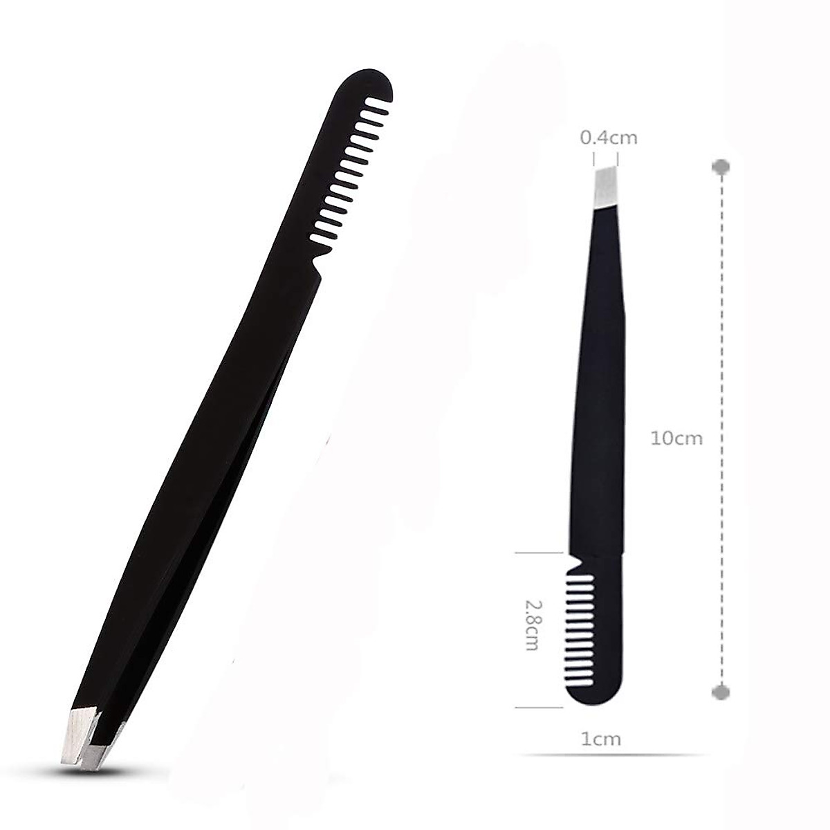 Amaok Eyebrow Tweezer with Comb - Tweezer Slant Tip, Professional Stainless Steel Slant Tip Tweezer - The Best Black Precision Eyebrow Tweezers