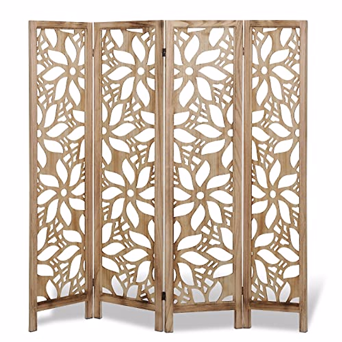 ECOMEX 4 Panel Cutout Room Divider, 5.6 Ft Tall Wood Room Dividers and Folding Privacy Screens, Portable Wall Partition Screen, Folding Freestanding Partition Privicy Screen, Natural