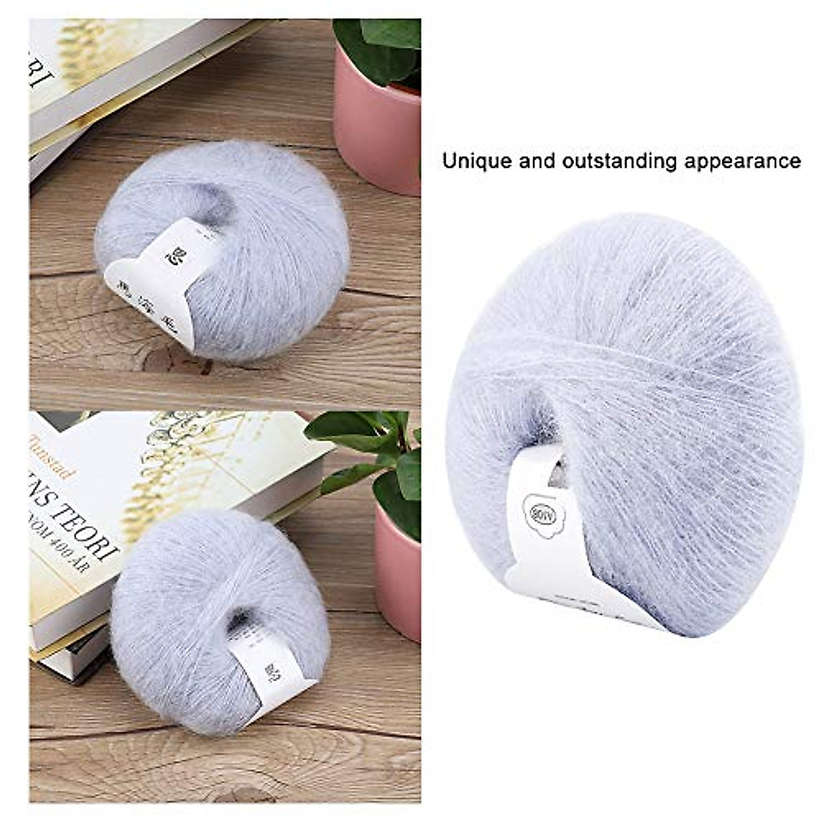 1 Ball Wool Yarn, Luxurious and Soft Mohair Yarn for Hand Knitting Crocheting, Knitting Wool for DIY Shawl Scarf Crochet Thread Supplies, 28g/1oz(Gray Color)