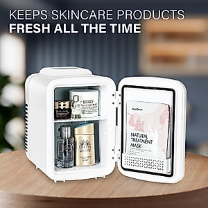 YSSOA Portable Mini Fridge, 4L Cooler/Warmer Compact Refrigerators with 110V AC Cords, for Food, Drink, SkinCare, Office, Bedroom, Dormitory, White