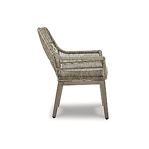 Signature Design by Ashley Beach Front Casual Outdoor Wood-Look Arm Chair with Cushion, 2 Count, Brown