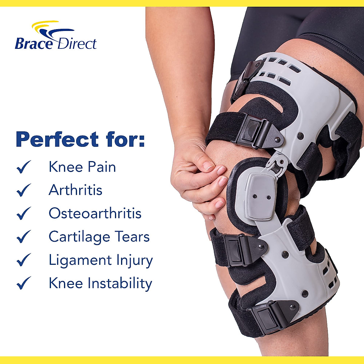 Brace Direct OA Unloader Brace + Heated Knee Massager- Complete Knee Pain Relief Bundle- For Osteoarthritis, Arthritis, Knee Injury, Stiffness