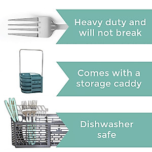 Silverware Flatware Cutlery Set - Stainless Steel 24 Pc Flatware Set With Silverware Caddy Service for 6 | Dishwasher Safe Camping Set Flatware for Travel, Small Spaces and Outdoor Use