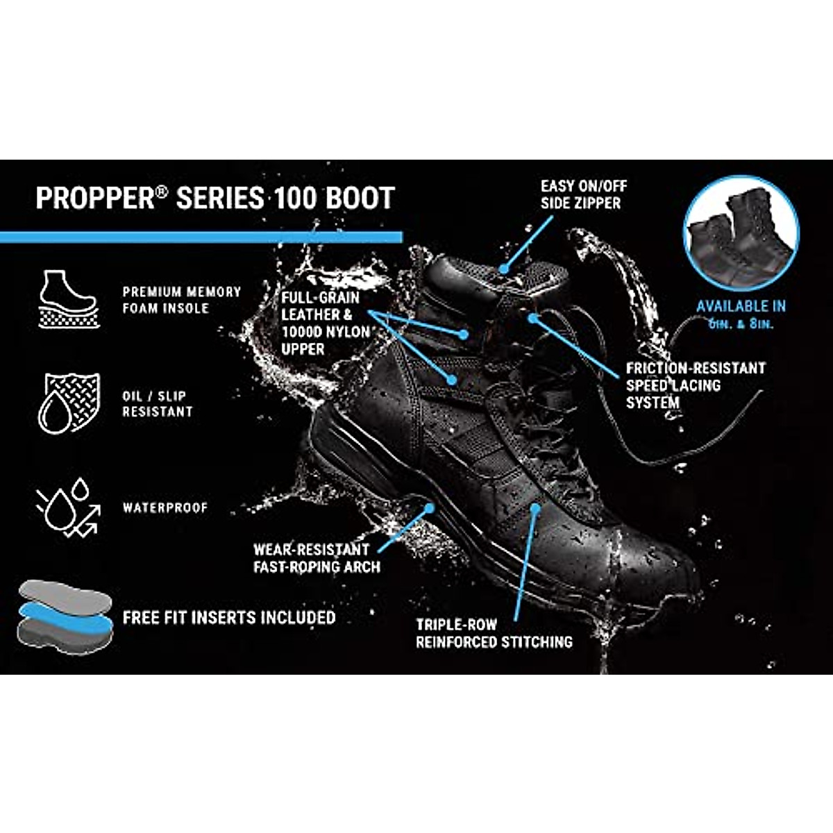 Propper Men's Series 100 6" Side Zip Waterproof Boot, Black, 16