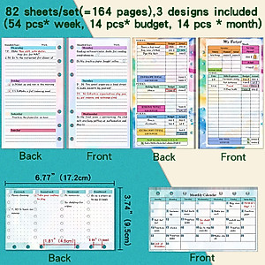 A6 Budget Planner Refill, Prefdo 82 Sheets Weekly Planner Monthly Calendar Inserts 6-Hole Budget Planner for A6 Budget Binder Cover, Binder Money Organizer for Cash, Saving (Set 2)