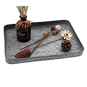 Funerom 13.8 x 9.8 inchs Rectangle Galvanized Serving Tray with 3D Letters，Gray