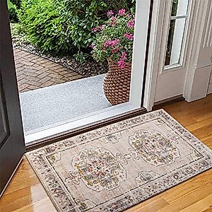 wxnzsl Area Rug 2x3 Washable Rugs Non Slip Vintage Low Pile Rug,Small Boho Accent Entryway Rug for Living Room Bedroom Kitchen Bathroom -Beige