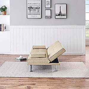 KNAMOTL 67" Double Folding Sofa Bed with Coffee Table, Modern Multifunctional Leather Sofa Chair with Metal Leg and Removable Armrests for Living Room Small Space Living (Beige)