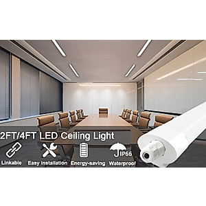 Hyskostar 2FTLED Shop Light for Garage, 3000lm/4000LM, 30W/48W Utility Light Fixture, 5000K Daylight LED Workbench Light with Power Cord, Hanging or Surface Mount, White