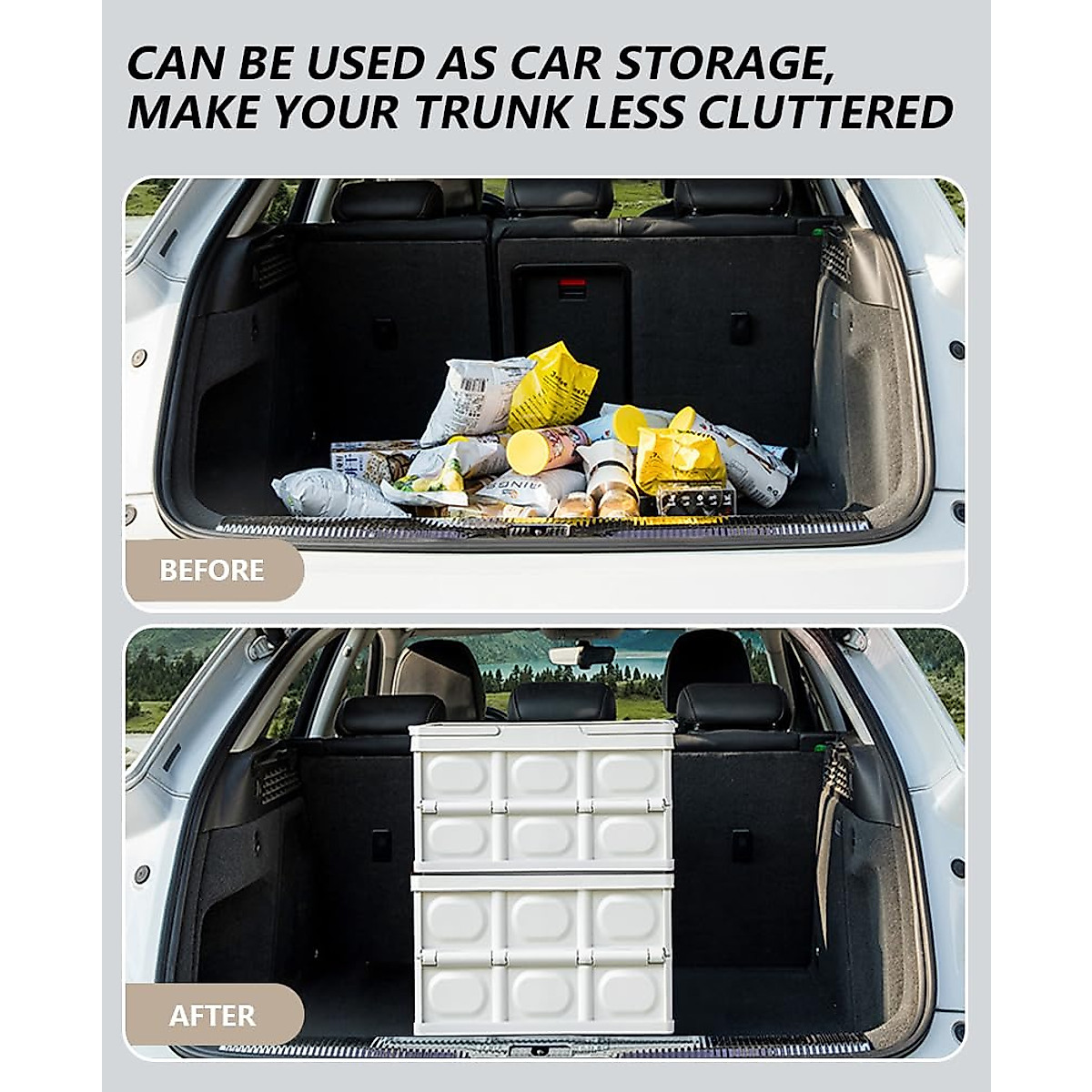 Collapsible Storage Bins Box with Lids and Handle, 30L Portable Plastic Storage Crate Containers Totes, Instacrate Stackable Foldable Camping Basket Supplies for Camp Fishing Car RV, Office (Black)