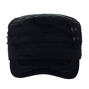 D&Y Unisex Cotton Distressed Layered Frayed Cadet Military Cap, Black