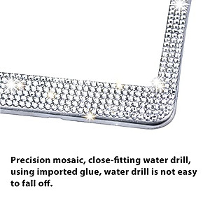 LivTee Luxury Rhinestone License Plate Frame Bling Car Accessories for Women, Funny Glitter Stainless Steel Cover 1000+ Cute Crystal Diamond Licenses Plates Holder with Cap Screws Set(White)