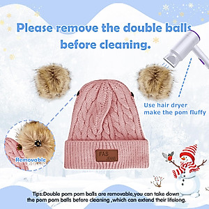 Century Star Baby Hat Winter Baby Girls Hats Knit Warm Hat for Baby Boys Infant Toddler Beanie Z Pom Pom Khaki & Black & Deep Pink