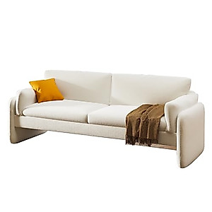 VanAcc Sofa, Modern Couch- Comfy Sofa Couch in Offwhite Bouclé with Embedded Armrest, 3-Seater Couch for Living Room