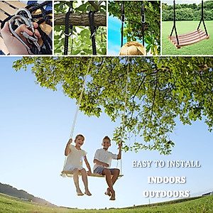 Favuit Wooden Swing Seat, Hanging Tree Swing for Adults Kids Outdoor Wood Swing Set Accessories with Height Adjustable Nylon Hanging Rope for Backyard Patio Garden Playground (22"x10")