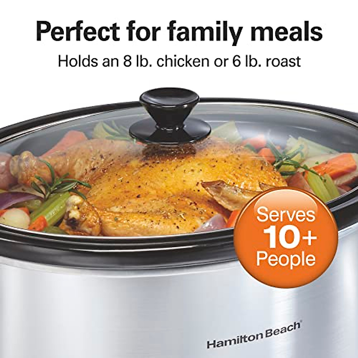Hamilton Beach 8 Quart Programmable Slow Cooker with Three Temperature Settings, Dishwasher Safe Crock and Lid, Silver (33480)