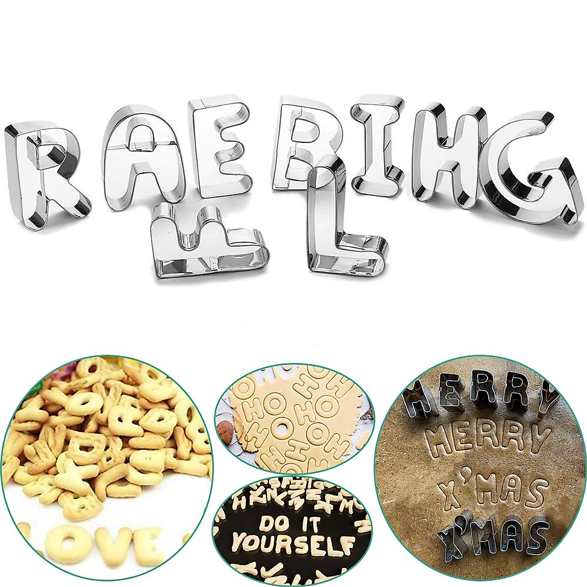 3 Inch Biscuit Cutter for Baking, 26 PCS Halloween Christmas Alphabet Cookie Cutters Set, Stainless Steel Metal Letter Cookie Cutters, Baking Tool for Birthday Cake, Holiday, Party, Gift