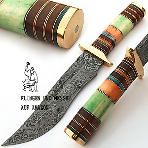 KNI-8936 Handmade Damascus Steel Fixed Blade Hunting Knife with Sheath