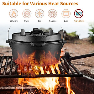 SHYIS Camping Dutch Oven,9 Qt Pre-Seasoned Camping Cookware Pot With Lid - Lid Lifter,Cast Iron Deep Pot with Metal Handle for Camping Cooking BBQ Baking Campfire Modern Black
