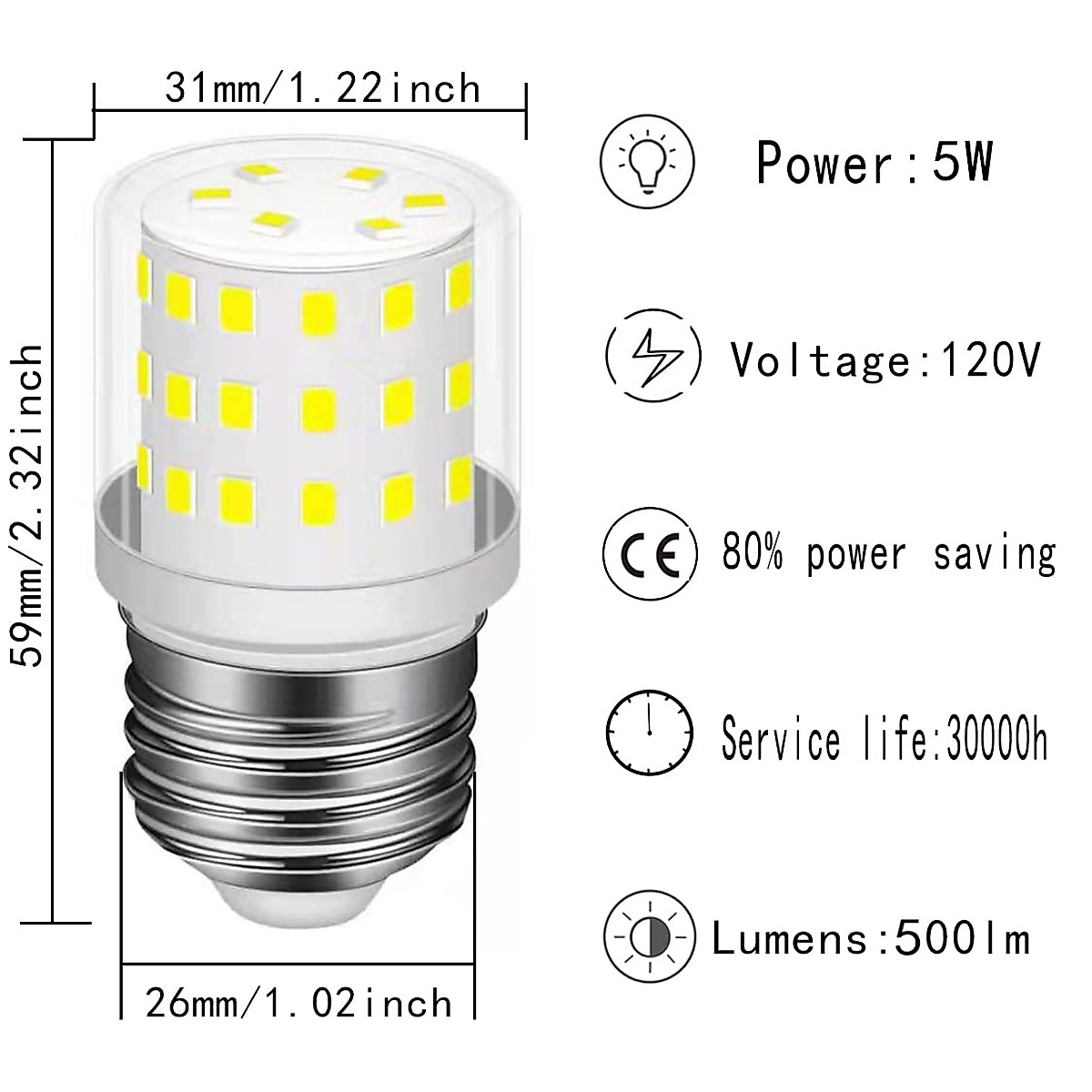 Refrigerator Light Bulb 5W 50W Equivalent Fridge Freezer Waterproof LED Bulbs E26 Medium Base T10 Tubular 120V Daylight White 6000K, 2 Count (Pack of 1)