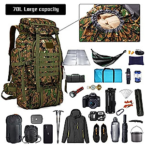 WintMing 70L Camping Hiking Backpack Molle Rucksack Waterproof Traveling Daypack, No Internal Frame (Camouflag-C)