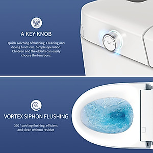 Merax Smart Toilet, One Piece Bidet Toilet for Bathrooms, U-Shaped LED Light Automatic Flush with Auto Open/Close Lid, Remote Control/Foot Sensor/Night Light T162A