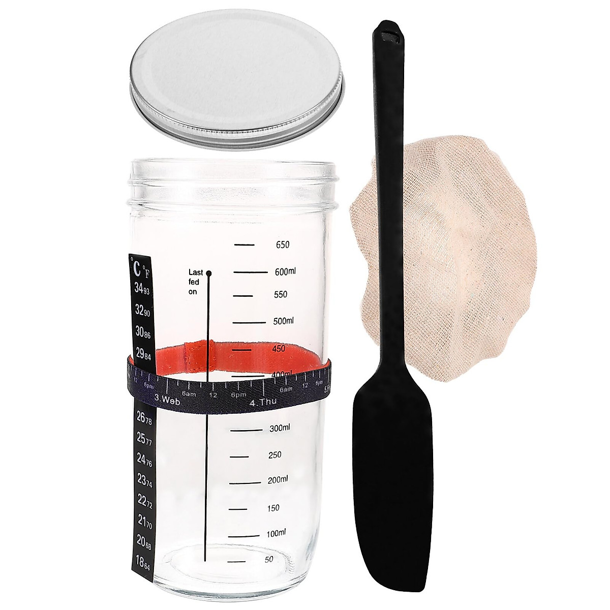 1 Set Tank with Scale Glass Jar Sourdough Bottle with Scale Sourdough Starter Jar Kit Sealing Canister Glass Container Sealed Container Glass Storage Kettle