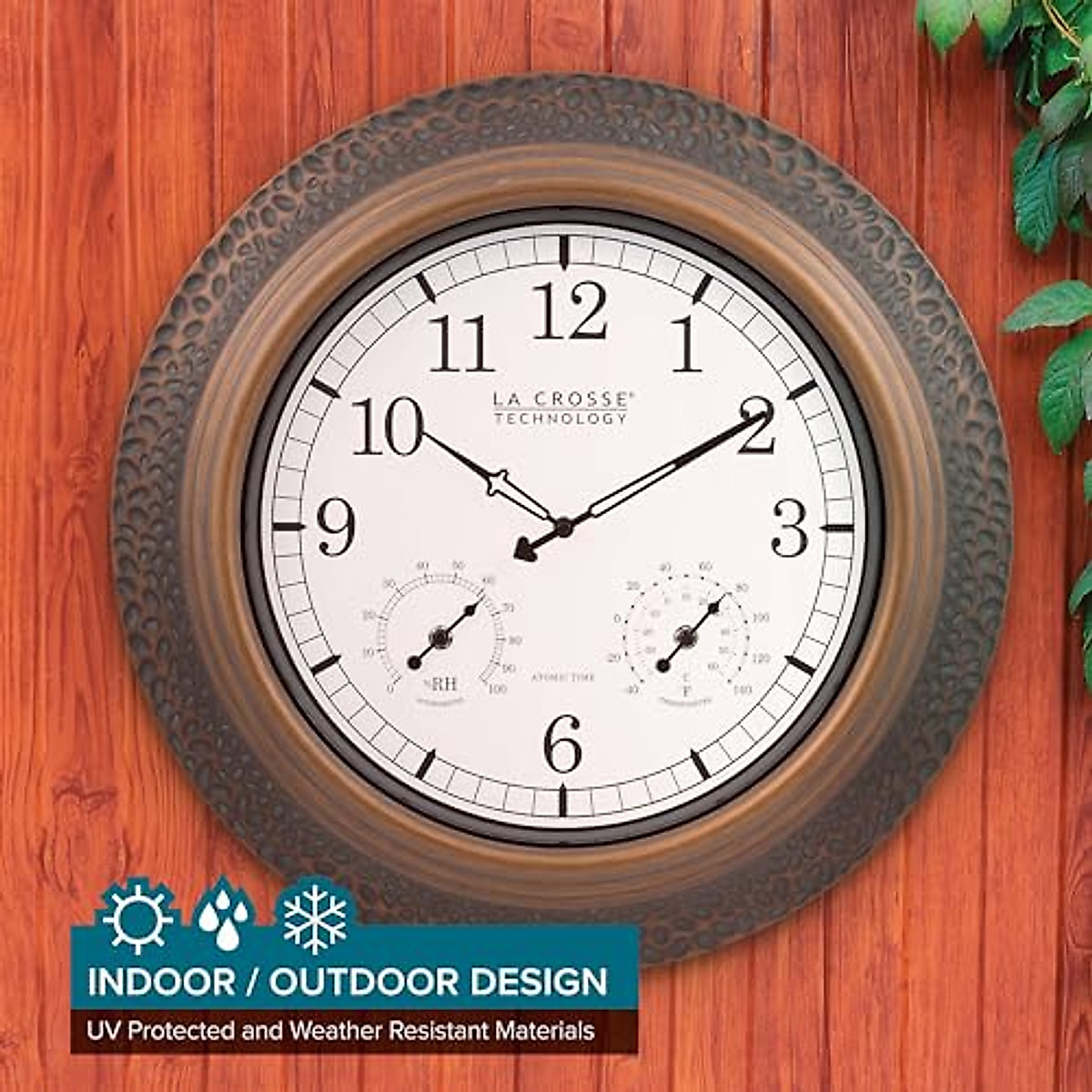 La Crosse Technology 433-3256A-INT 21-inch Bronze Indoor/Outdoor Atomic Analog Wall Clock