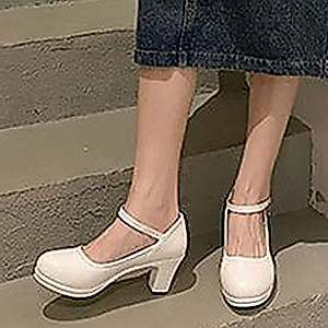 Buckle Casual Thick High Shoe Work Strap Platform Women Heel Pumps Womens Rhinestone Casual Shoes Casual Womens Shoes Wedge White