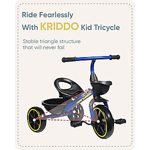 KRIDDO Kids Tricycles Age 24 Month to 4 Years, Toddler Kids Trike for 2.5 to 5 Year Old, Gift Toddler Tricycles for 2-4 Year Olds, Trikes for Toddlers, Blue