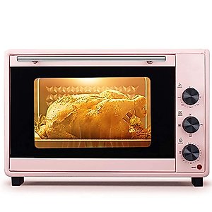 40L Oven,Adjustable Temperature 0-230℃ and 60 Minutes Timer Five-Layer Baking Position Multi-Function Electric Oven Kitchen Convection Oven (Pink)