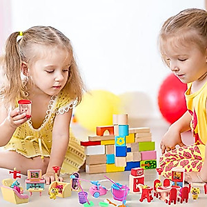 59 Pcs Dollhouse Furniture Accessories Sets Living Room Dining Room Bedroom Bathroom Miniature Doll House Furniture Plastic Pretend Doll Housework Cleaning Furniture Play Toy Gifts for Boy Girl Age 6+