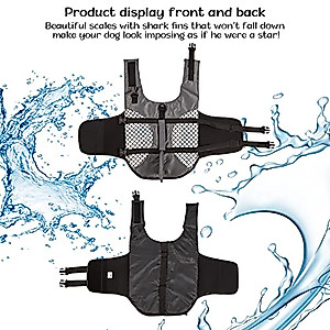HiPeep Ripstop Dog Life Jacket Adjustable Dog Life Vest Safety Lifesaver Puppy Life Preserver Superior Buoyancy Swimming Boating Rescue Handle Shark Design for Small Medium Large Dogs（Silver,L）