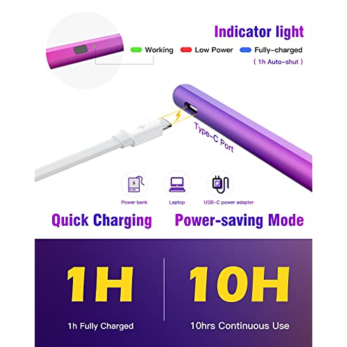 TiMOVO Stylus Pen for iPad Pencil Palm Rejection Tilt High Precision Apple Pencil for iPad 10/9/8/7/6th Generation, iPad Pro 13/12.9/11",iPad Air 11&13" (M2) 2024/6/5/4/3th,Mini 6/5, Gradient Purple