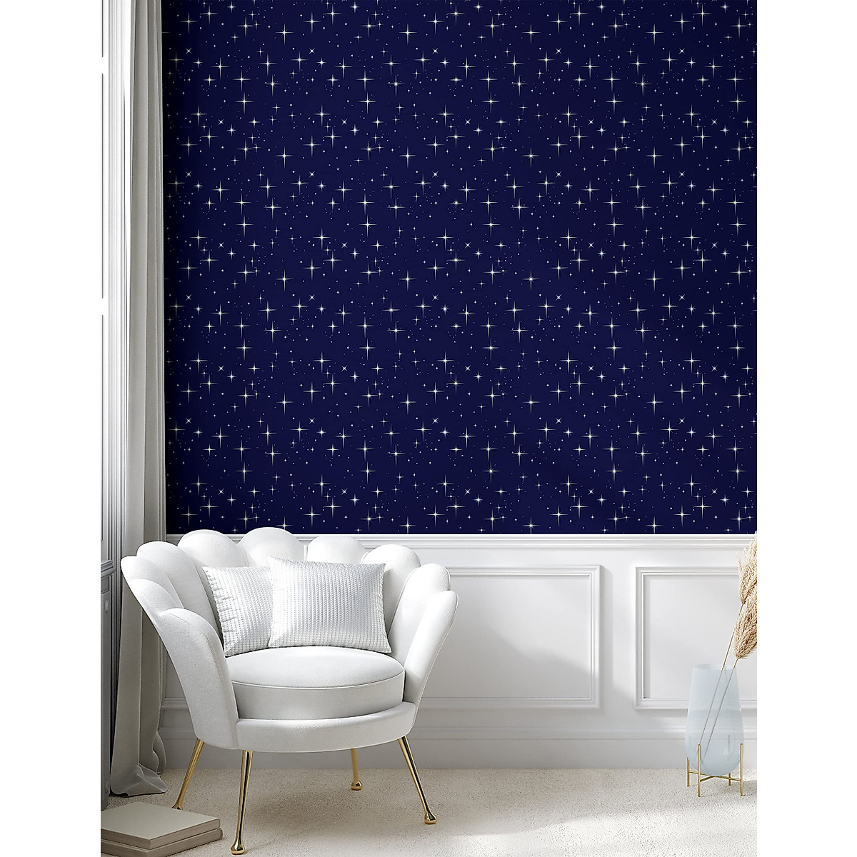 Ambesonne Space Peel & Stick Wallpaper for Home, Night Sky Stars Romantic Cosmos Themed Image Dotted Background Constellation, Self-Adhesive Living Room Kitchen Accent, 13" x 36", Purple White