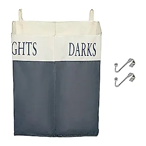 The Fine Living Co. X-Large Two Compartments Hanging Laundry Hamper with Over Door Hooks, Durable Space Saving Laundry Bag Storage with Bottom Zipper, Wide Open Top Dark/Light Compartment(25"x10"x31")