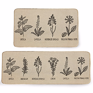 GEEORY Kitchen Mats for Floor Set of 2,Capsella Rosemary Linum Gullviva Primula Veris Floor Mat Farmhouse Seasonal Holiday Decor for Home Kitchen - 17x29 and 17x47 Inch