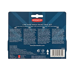 Derwent Line & Wash Paint Set, Professional Quality, Fine Line Pens, Inktense Colors, Art Supplies for Adults, Portable, Travel Set Includes 12 Paint Pans, 2 Line Makers, Mixing Palettes, Sponge