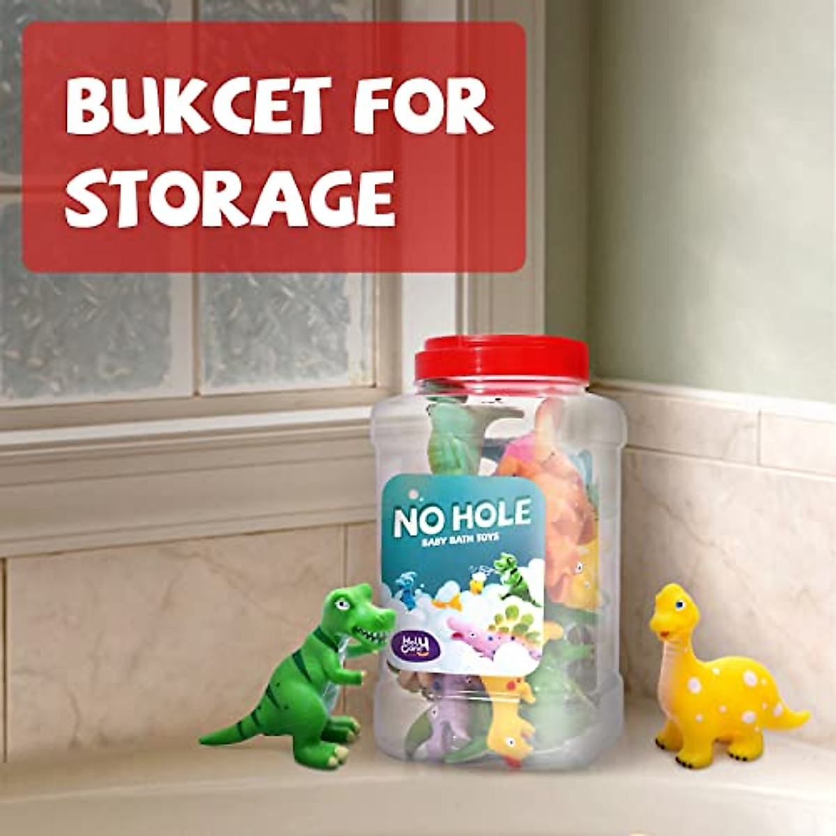 No Hole Baby Dinosaur Bath Toys for Toddler, 12 PCS Mold Free Kids Bathtub Pool Toys