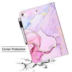 iPad Mini 5 Case Mini 4 Mini 3 2 Cover, FANCITY Smart Wake Sleep Flip Stand Case Soft PU Leather Protective Case with Card Slot Pen Holder for Apple iPad Mini 1 2 3 4 5 - Pink Marble