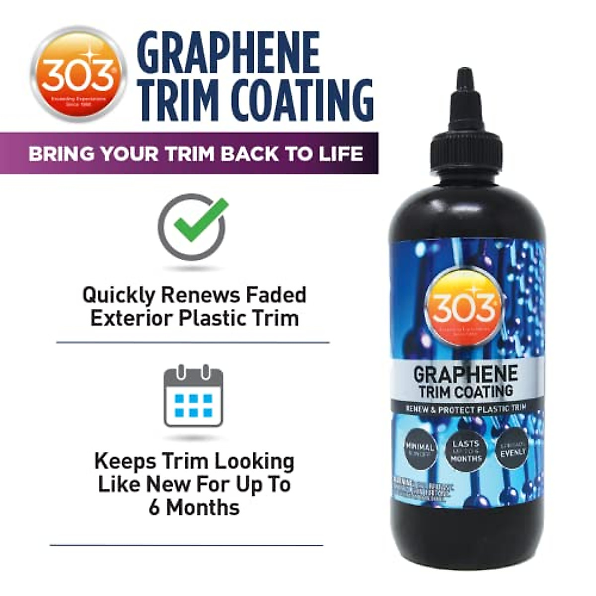 303 Products Graphene Trim Coating – Hydrophobic Graphene Coating – UV Protectant Coating – 6 Months of Protection – Darkens and Renews Plastic Trim – Non-Greasy – 8 Oz (30249)