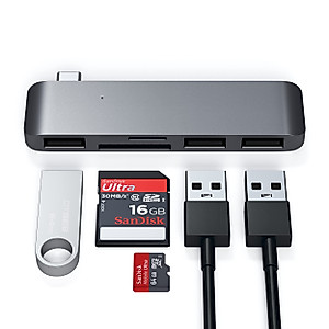 Satechi Aluminum Type-C USB 3.0 3-in-1 Combo Hub Adapter - 3 USB 3.0 Ports and Micro/SD Card Reader - Compatible with 2022 iPad Air M1, 2021 iPad Pro M1, 2020 MacBook Pro/Air M1 (Space Gray)
