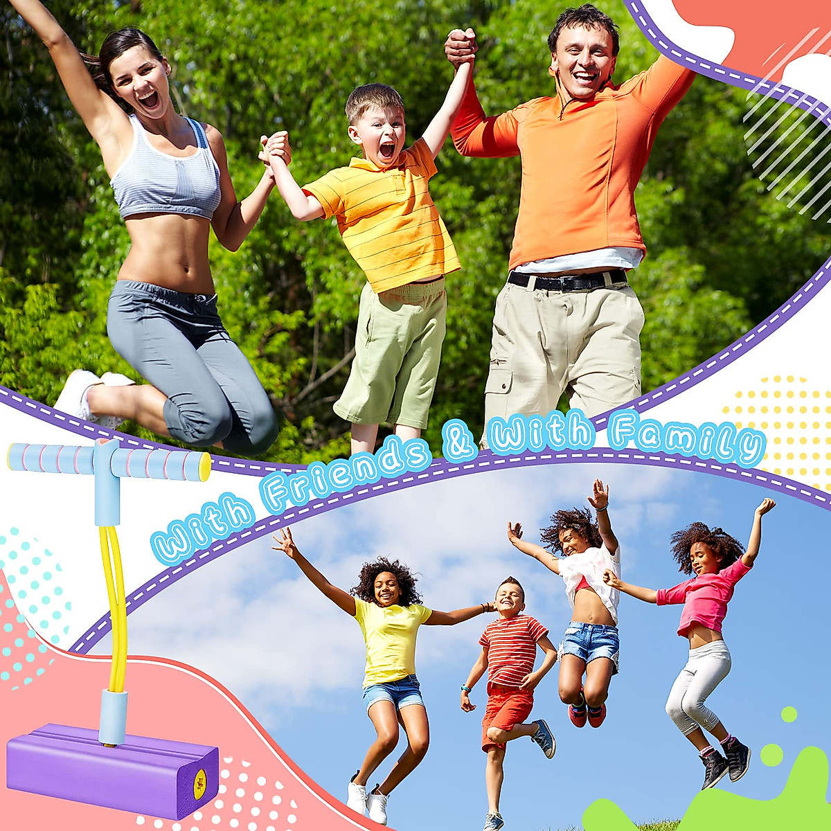 Deekin 5 Pcs Foam Pogo Jumper Stick Pogo Toy Valentines Present Foam Bungee Jumper Bulk Makes Squeaky Sounds for Teens Adults Outdoor Indoor Fun Gifts Toys Supports up to 250lbs