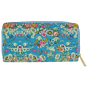 Kolacoo Floral Pattern Long Wallet Cute Tropical Flower Printed Zipper Clutch Purse Card Holder (Floral 1)